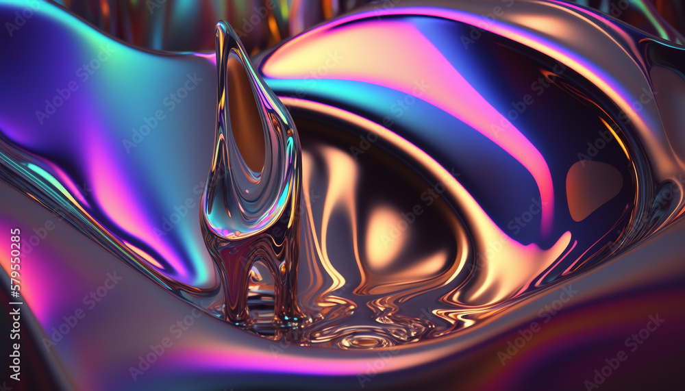 3d render, abstract background, iridescent holographic foil, metallic ...