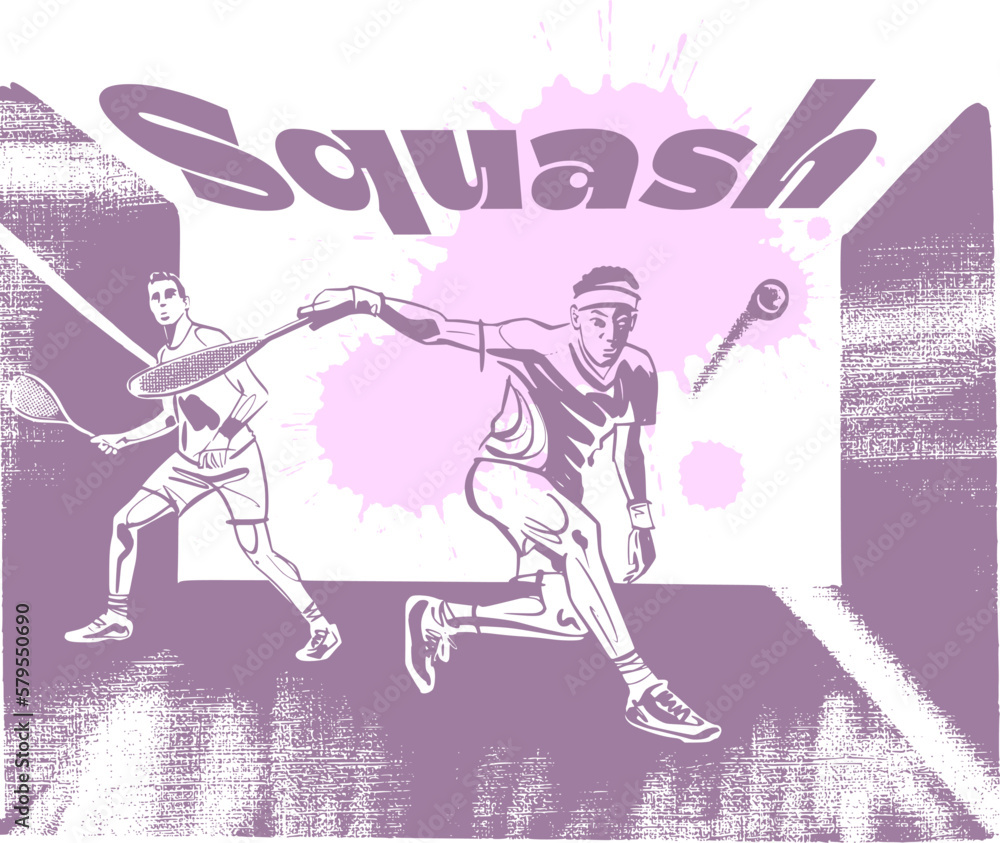 vector sketch illustration of the squash players with racket Stock ...