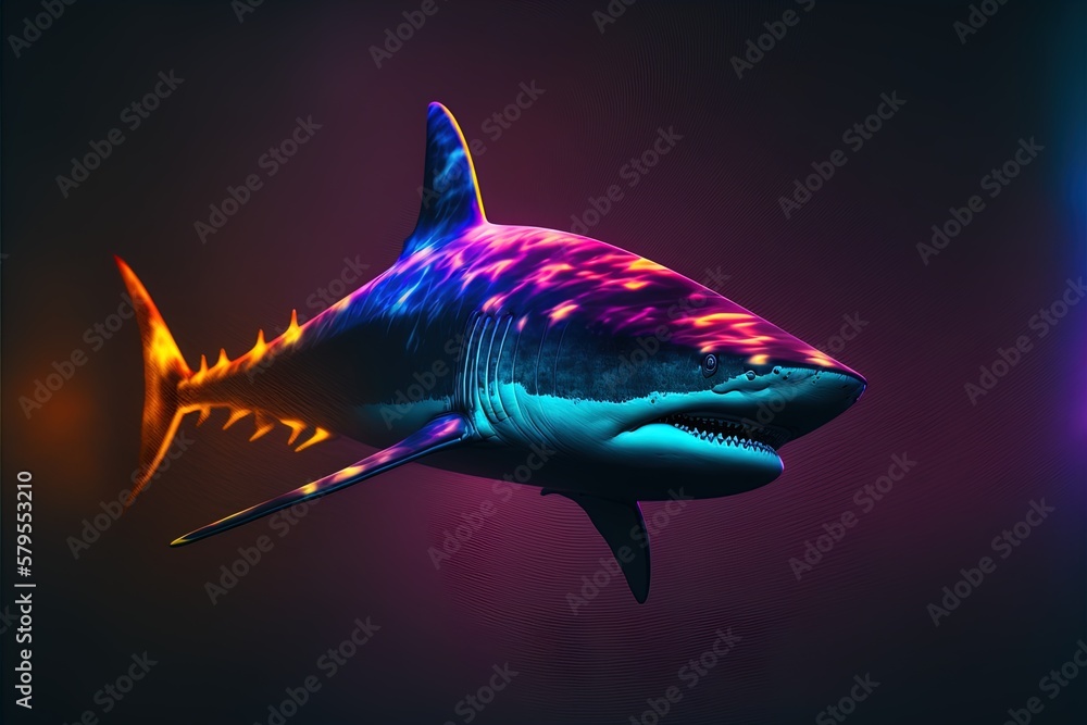 Shark neon isolated, phantasmal iridescent and psychedelic gradients in ...