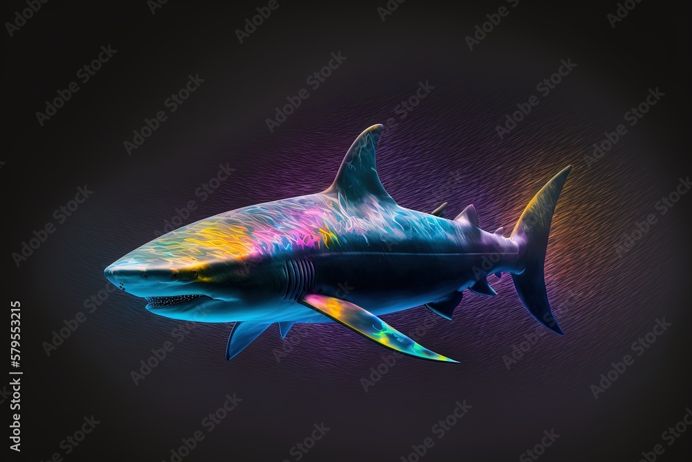 Shark neon isolated, phantasmal iridescent and psychedelic gradients in ...