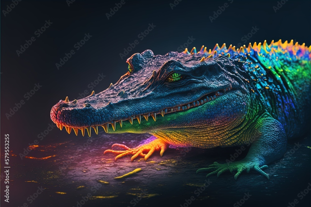 Crocodile neon isolated, phantasmal iridescent and psychedelic ...