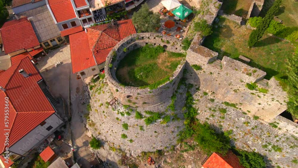 The drone captures a mesmerizing view of the ruins of Stari Bar ...