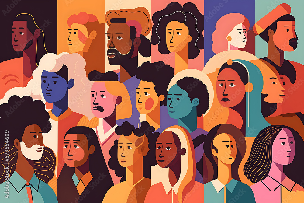 Flat vector illustration Various abstract figures, group portraits ...