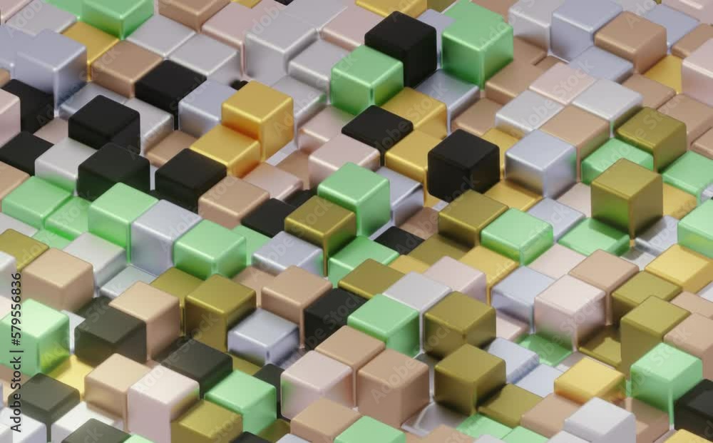 4K video of colorful 3D geometric cubes. The cubes are animated to move ...