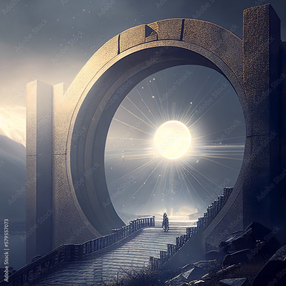 epic cinematic realism, Einstein rosen bridge citadel, made out of old ...