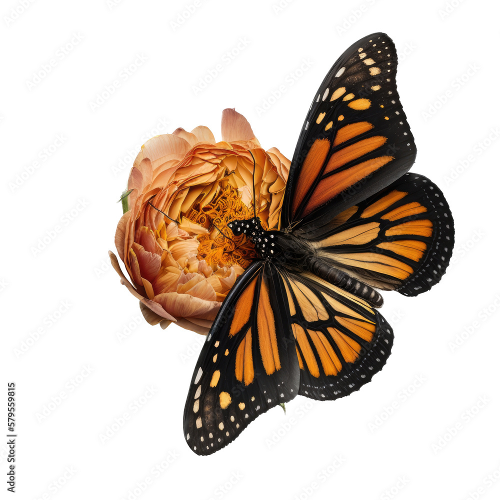 isolated deep orange swallowtail butterfly on flowers, macro, png ...