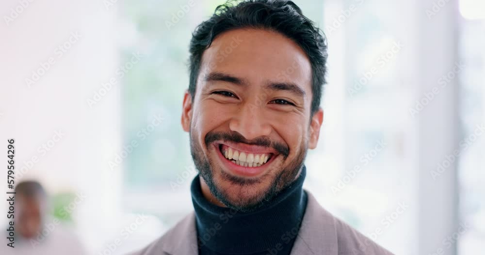 Businessman, face smile or coworking office and financial planning ...