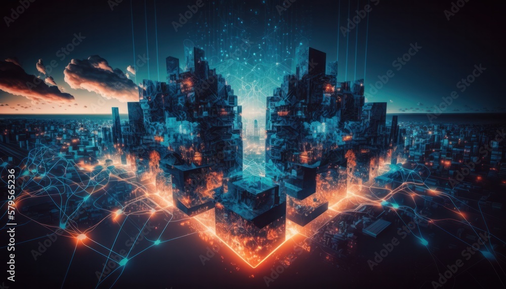 Artistic digital technology futuristic world of data in the cyberspace ...