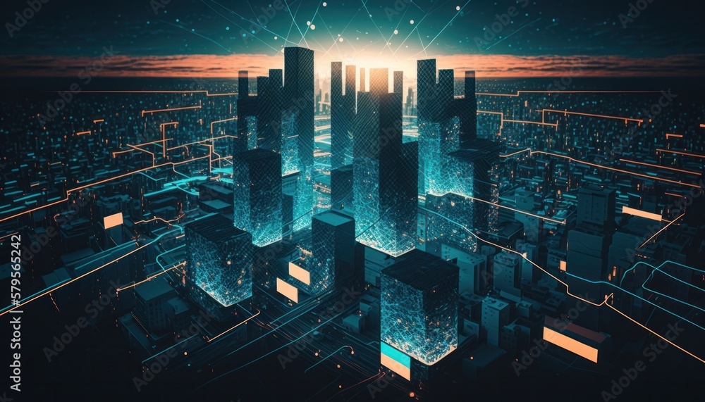 Artistic digital technology futuristic world of data in the cyberspace ...