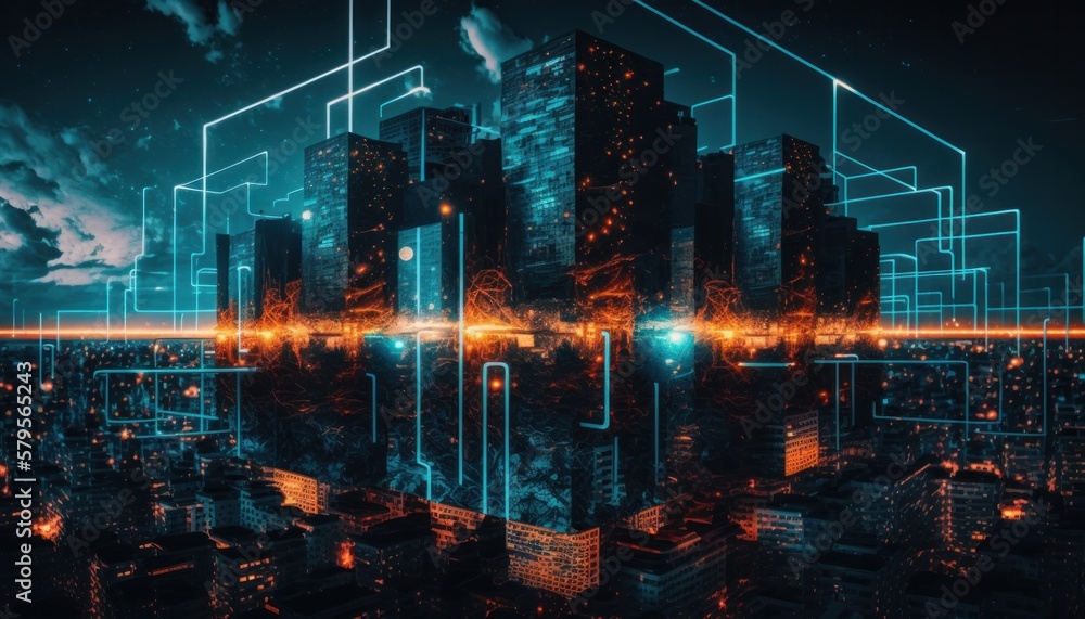 Artistic digital technology futuristic world of data in the cyberspace ...