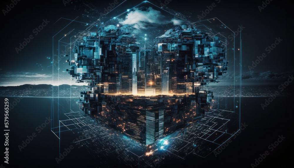 Artistic digital technology futuristic world of data in the cyberspace ...