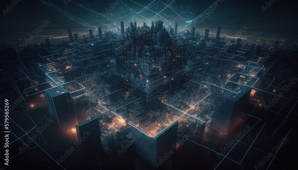 Artistic digital technology futuristic world of data in the cyberspace ...