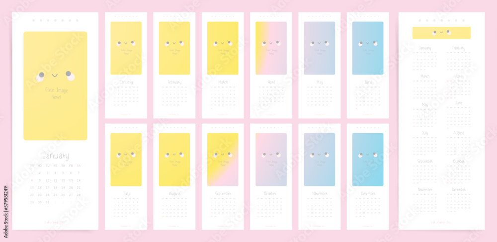 Cute calendar template for 2024 year. Week starts on Sunday. Horizontal ...