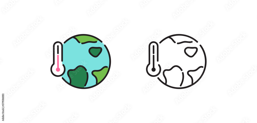 Global climate change. Vector isolated icons. Black and color vector ...