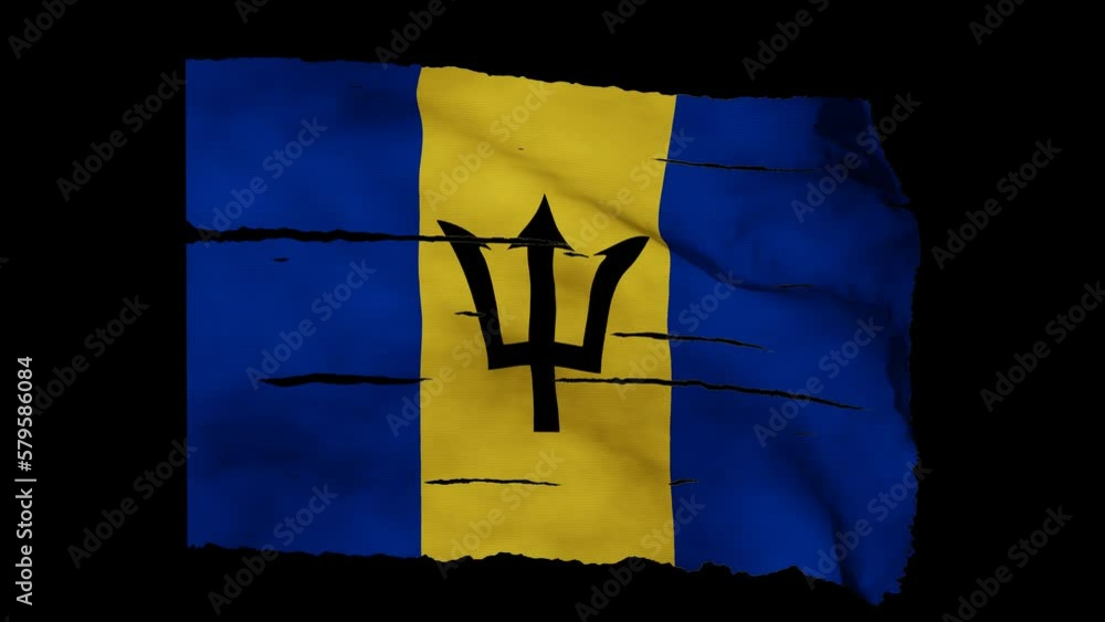 Torn, damaged, unattached flag of Barbados with transparent background ...