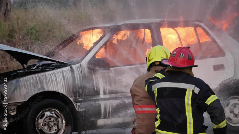 Rear view of Asian fireman wear fire protection suit. Firefighter ...