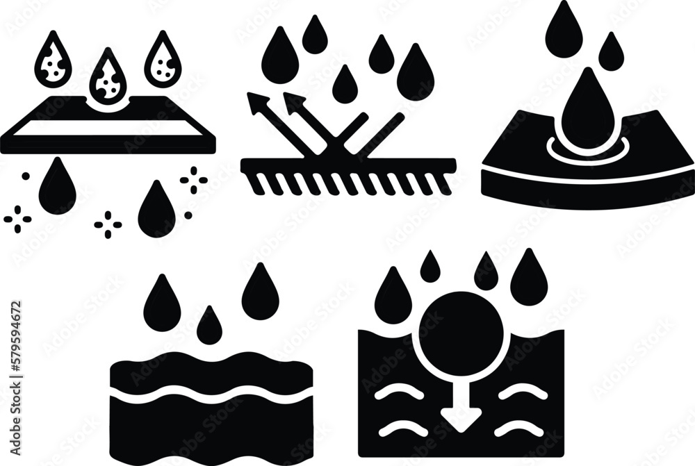 Set of Water Absorb and Waterproof Simple Solid Fill Icon Stock Vector ...