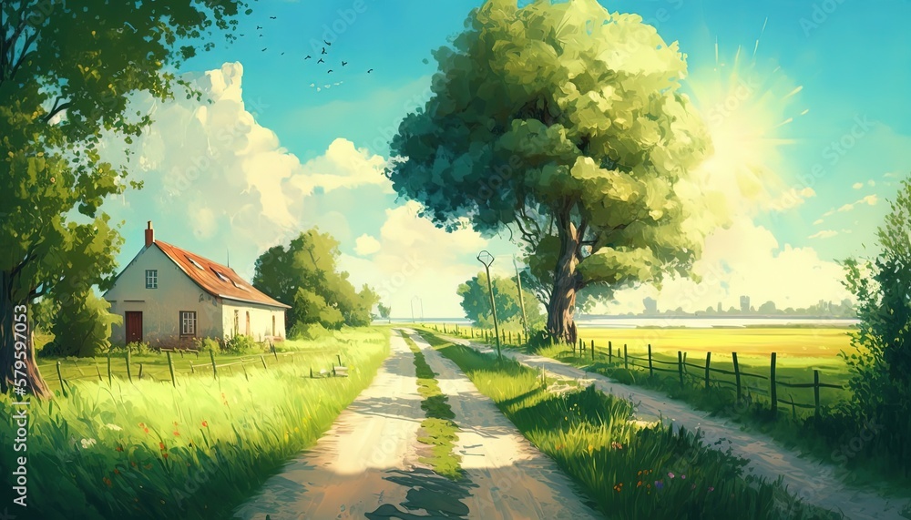 anime scenery of rural countryside natural landscape, Generative Ai ...