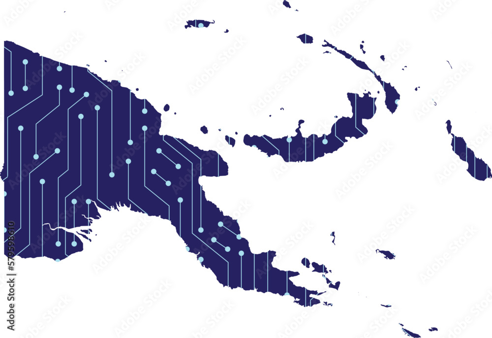 Map of Papua new guinea, network line,dot and structure on dark ...