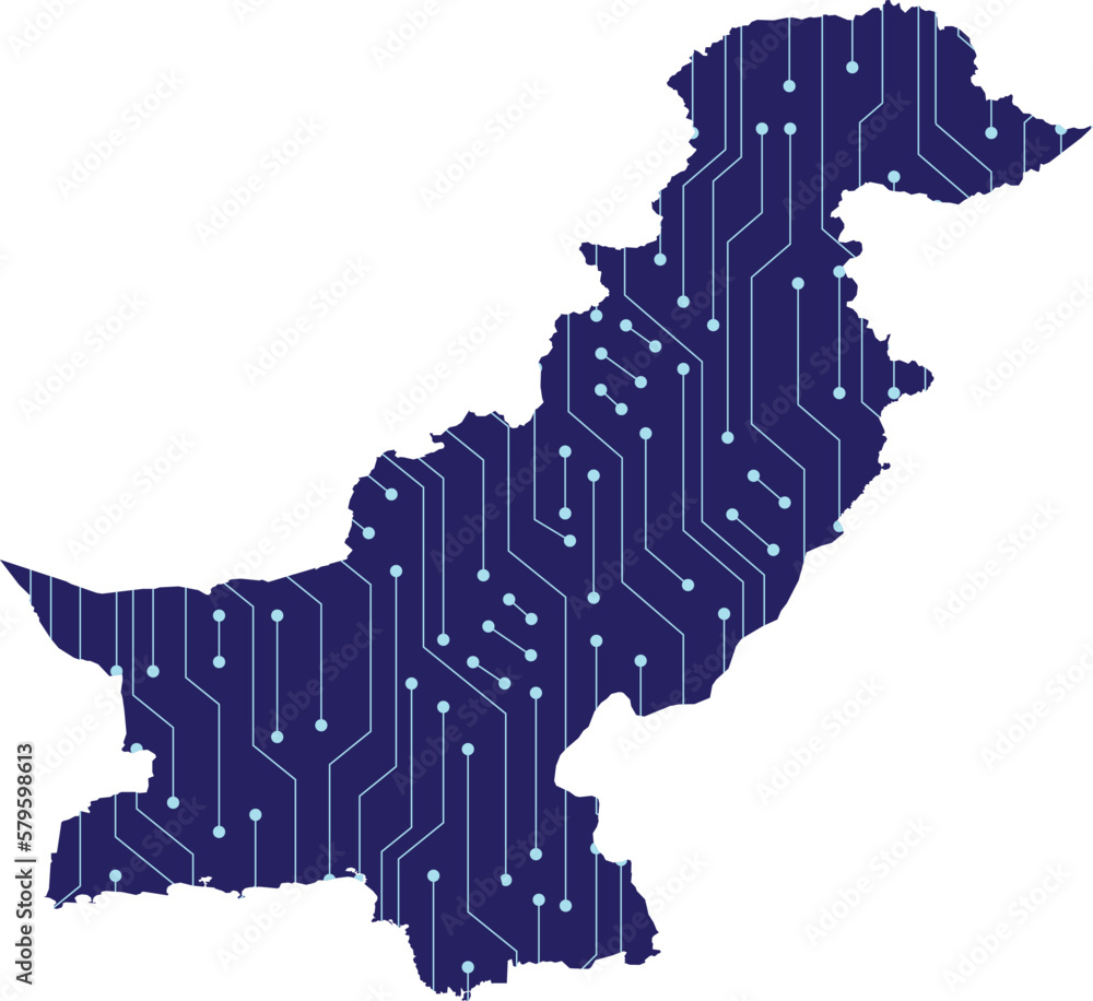 Map of Pakistan, network line,dot and structure on dark background with ...