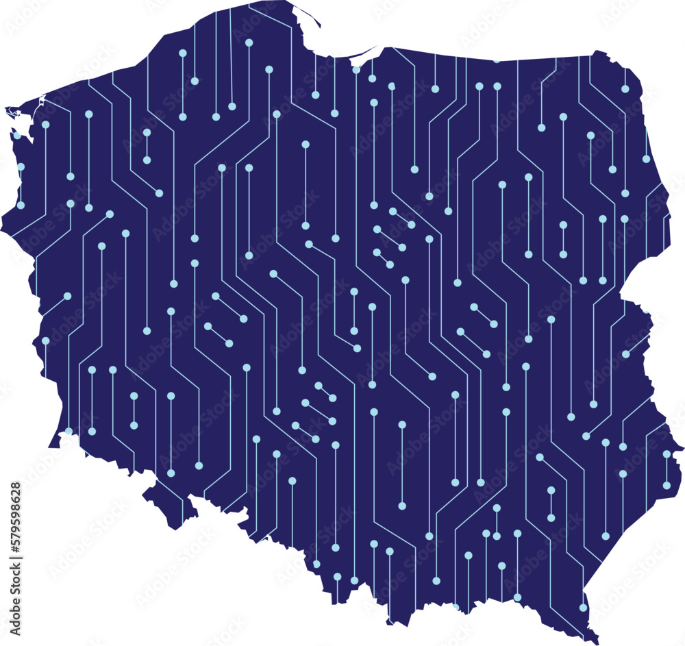 Map of Poland, network line,dot and structure on dark background with ...