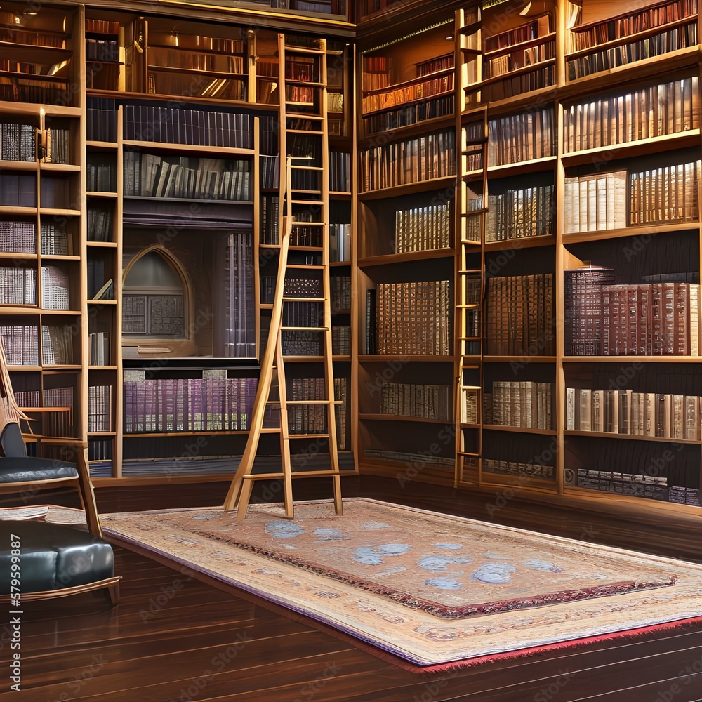 A home library with floor-to-ceiling shelves and a ladder 3 ...