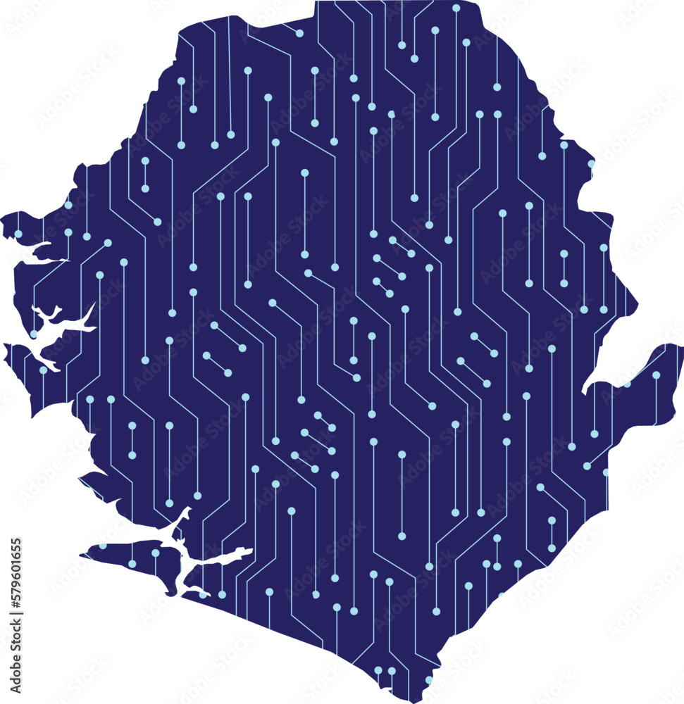 Map of Sierra Leone, network line,dot and structure on dark background ...