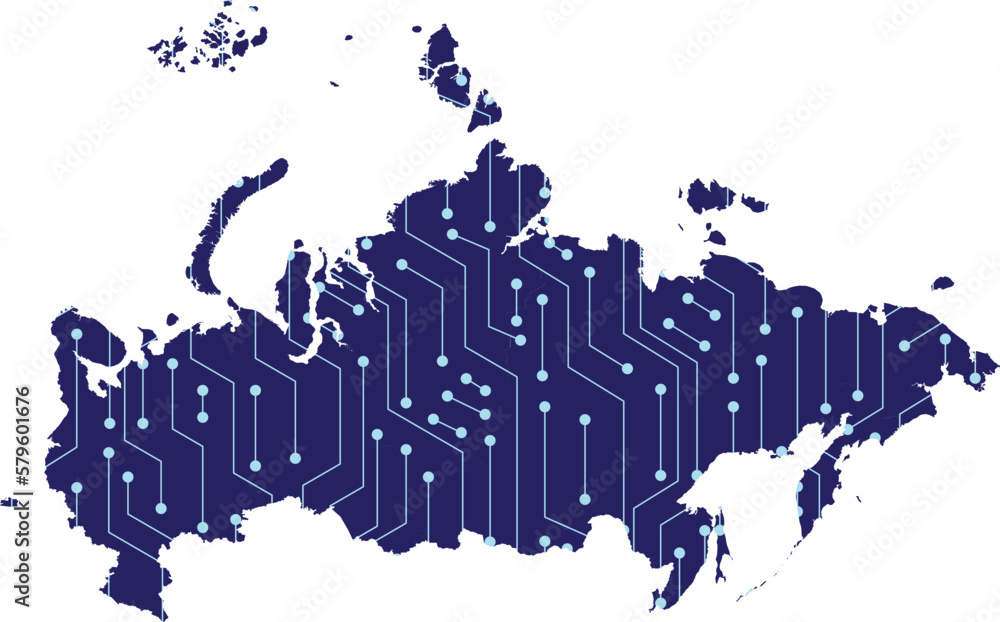 Map of Russia, network line,dot and structure on dark background with ...