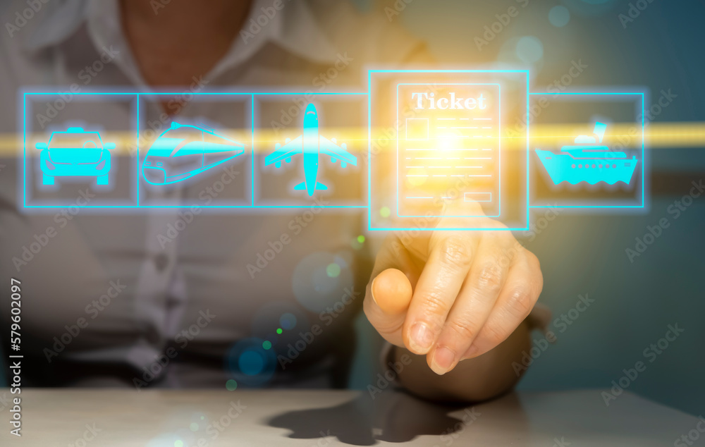 Electronic tickets for public transport, business woman passenger ...