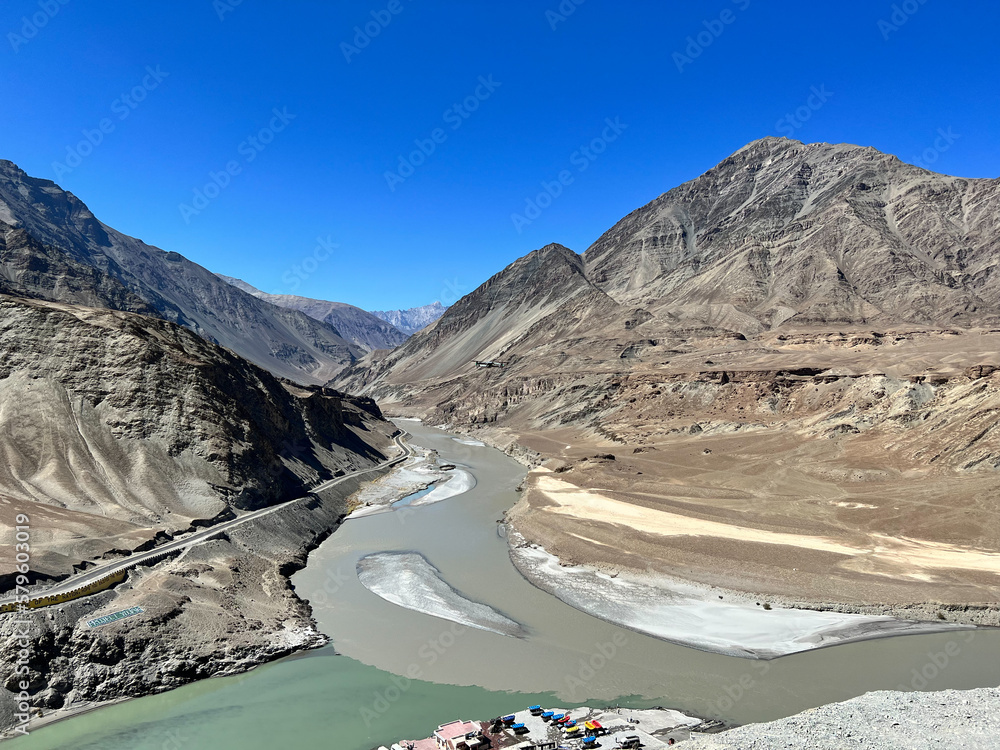 Sangam, Confluence of Zanskar and Indus river near Leh Ladakh, India ...