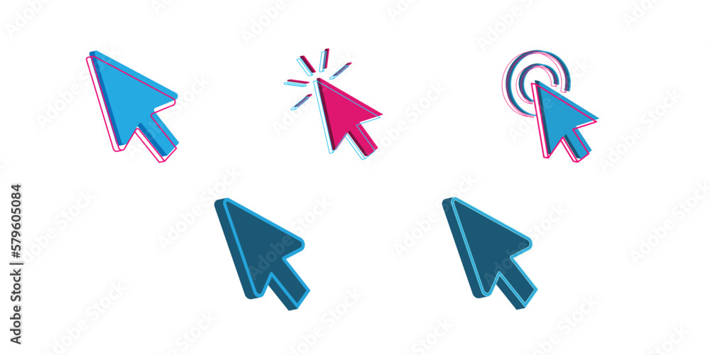 Computer mouse click cursor icon 3d mouse cursor collection Stock ...