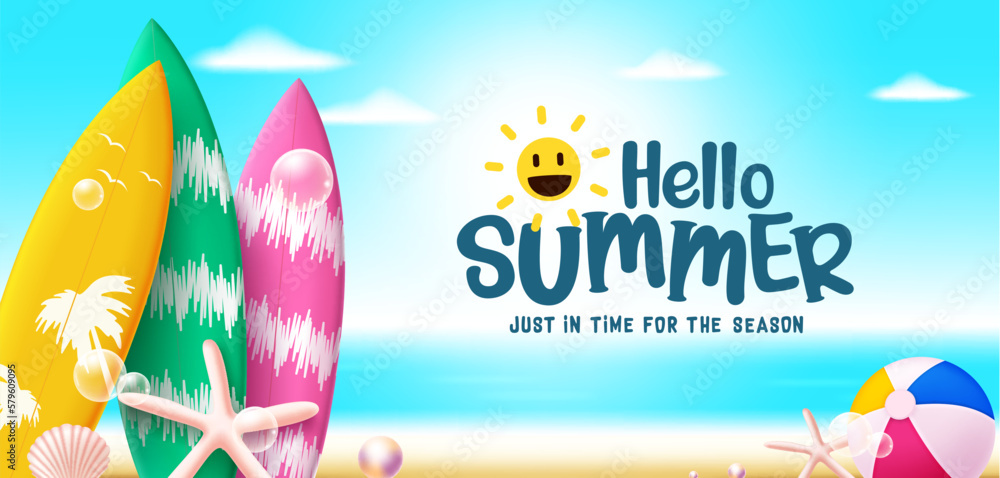 Vecteur Stock Hello summer vector design. Hello summer greeting text ...