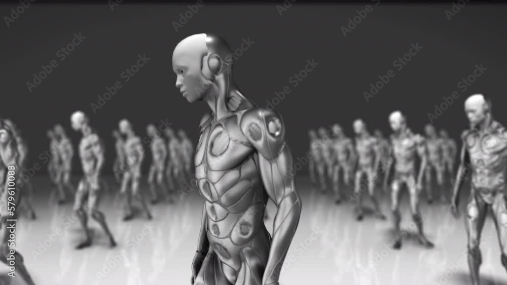Futuristic Humanoid Dance Army Battle Robot, Realistic Motion And ...