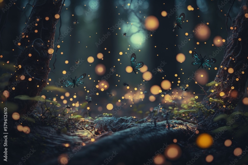 Enchanting Forest with Floating Fireflies and Sparkling Particles & Bokeh in Unreal Engine 5 ...