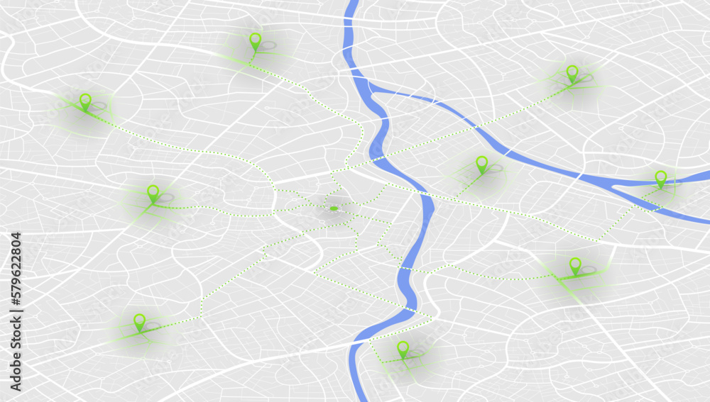 Gps map set navigation to own house. City top view. View from above the ...