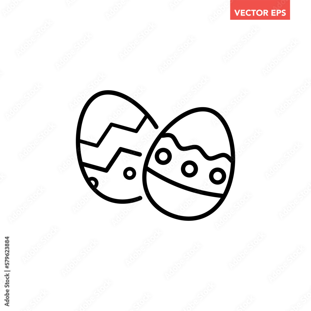 Black single easter egg with pattern thin line icon, simple digital ...