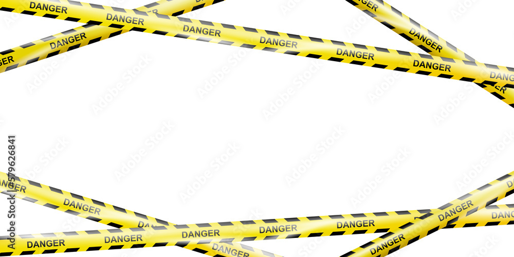 Realistic Warning danger tape. Crossing Warning ribbon of caution signs ...