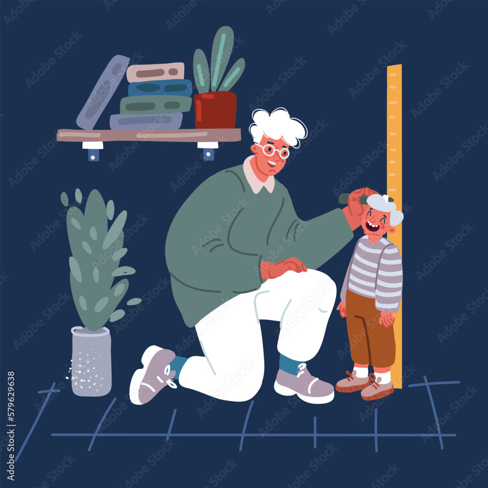 Cartoon vector illustration of man boy in full length with measurement ...