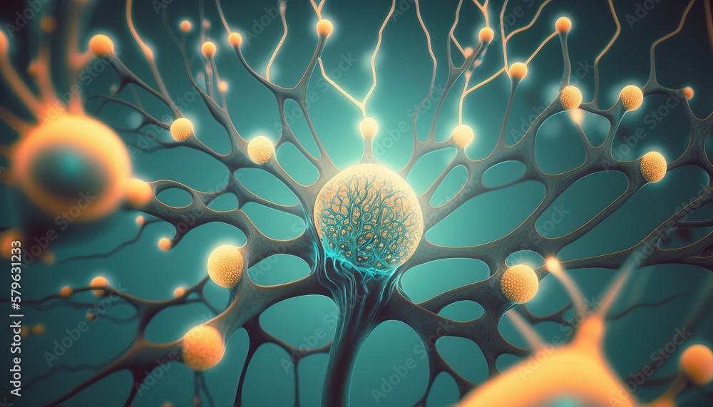 Generative AI, Conceptual illustration of neuron cells with glowing ...
