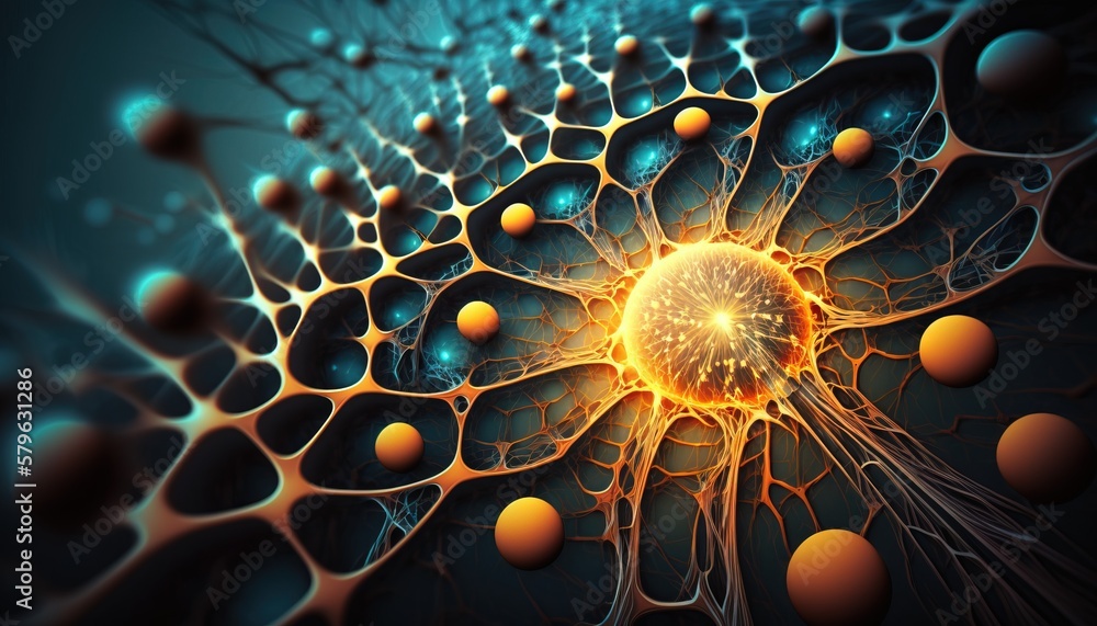 Generative AI, Conceptual illustration of neuron cells with glowing ...