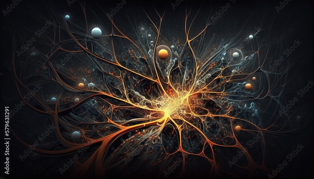 Generative AI, Conceptual illustration of neuron cells with glowing ...