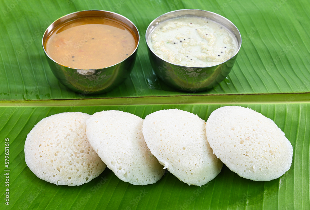Idli South Indian breakfast served with chutney and sambar. Stock Photo ...