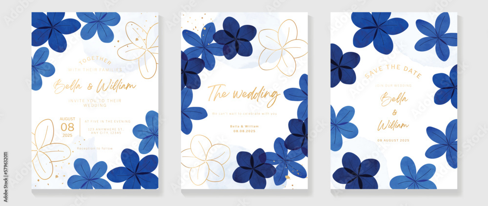 Luxury wedding invitation card background vector. Watercolor flower ...