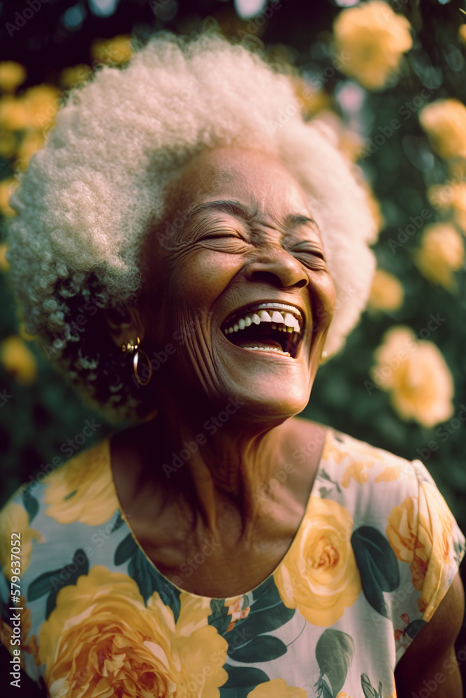 Happy African American senior woman smiling. Portrait of a beautiful ...