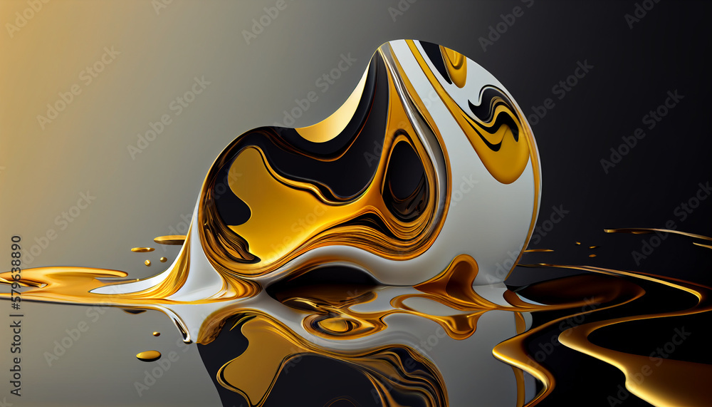 Beautiful elegant metal splash on a black background. 3d illustration ...