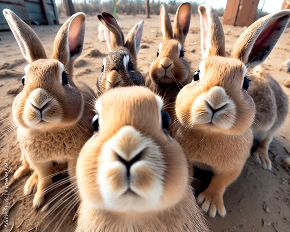 generative ai illustration of selfie of a group of easter rabbits Stock ...