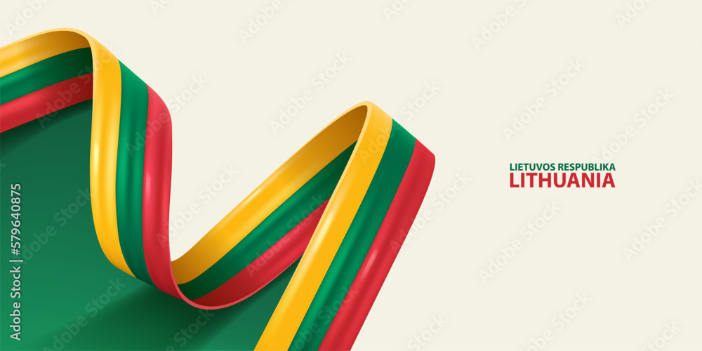 Lithuania ribbon flag. Bent waving ribbon in colors of the Lithuania ...