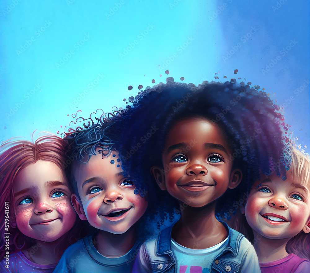 Cartoon style illustration of group of diverse children, generative ai ...