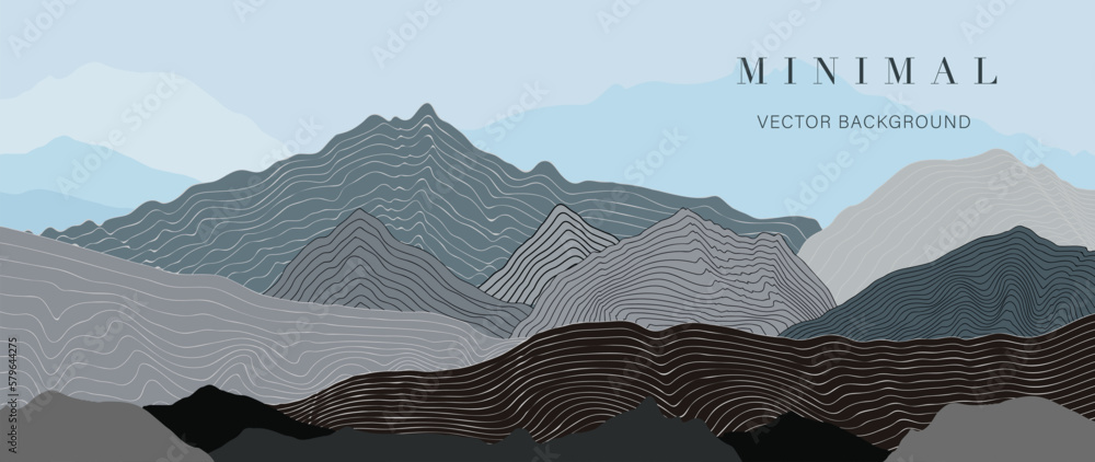Mountain wallpaper background vector. Contour drawing line art texture ...