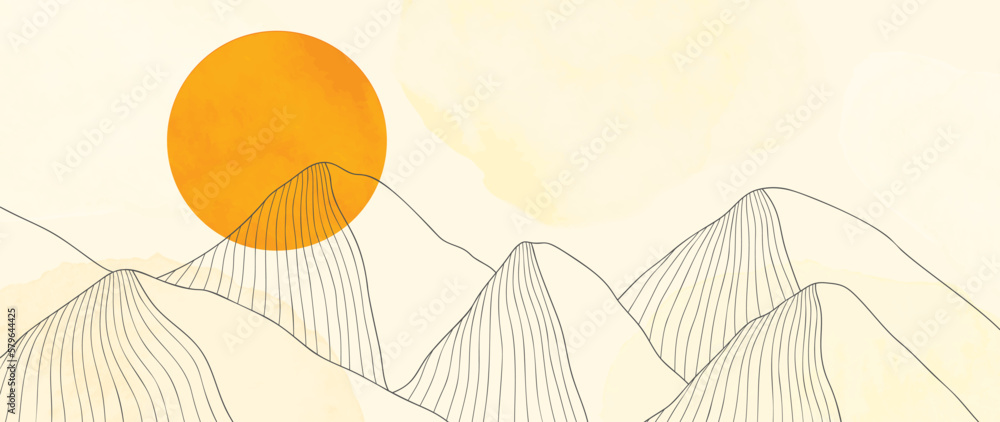 Mountain line art wallpaper background vector. Contour drawing linear ...